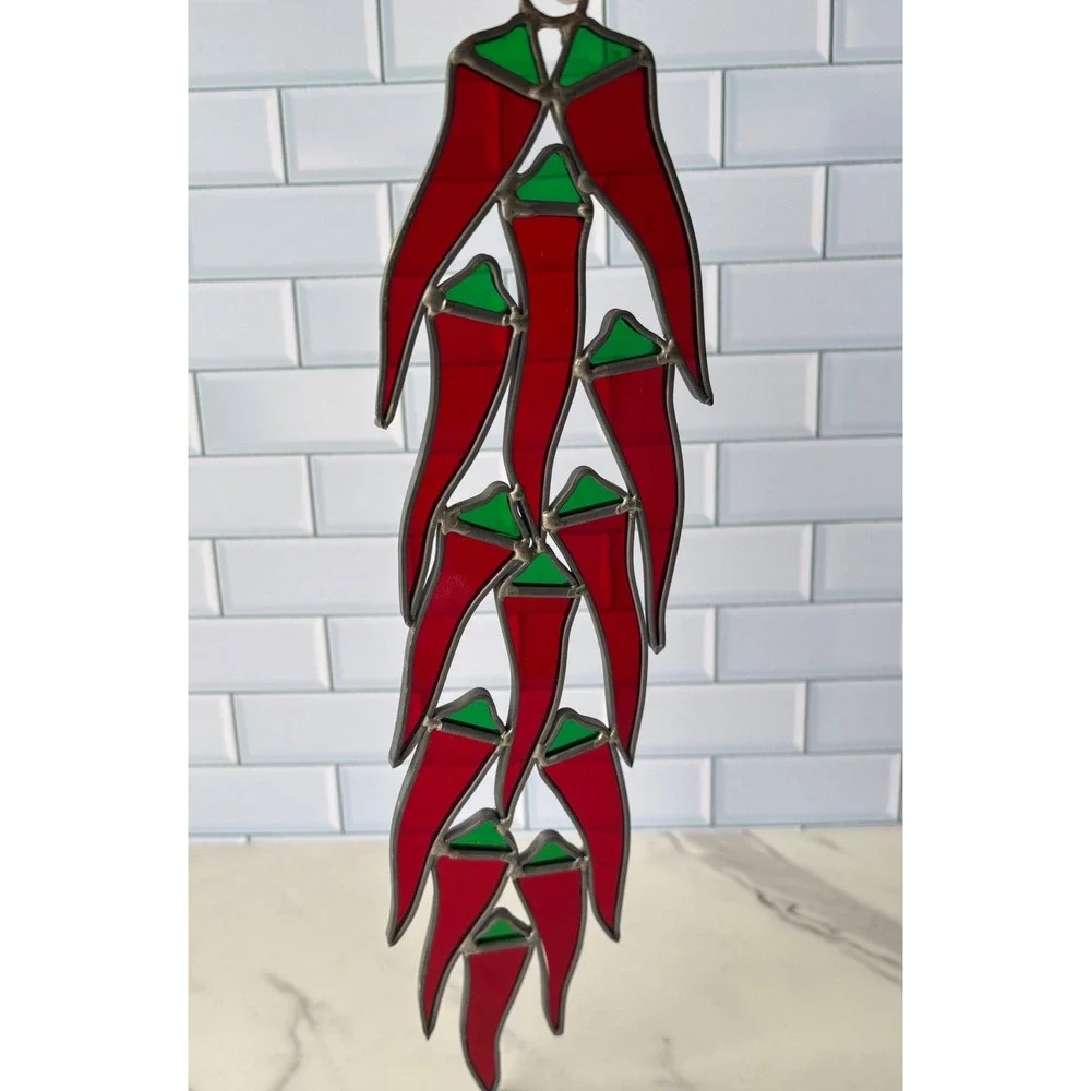 Accents | Stained Glass Red Chili Pepper Ristra Suncatcher Window ...